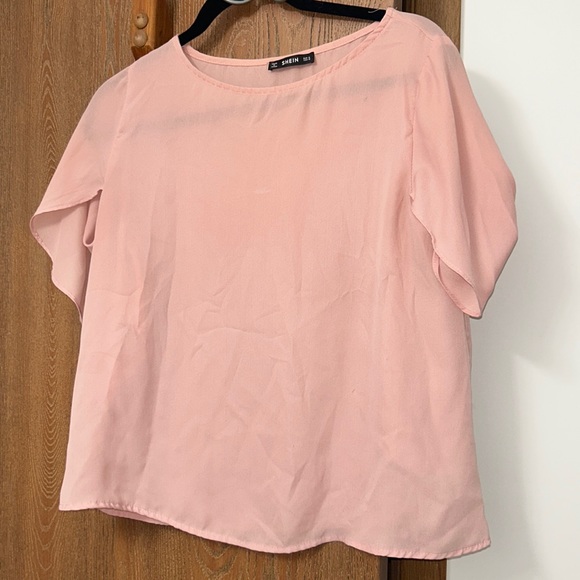 SHEIN | Tops | Sheer Pink Shein Blouse With Flowy Sleeves | Poshmark